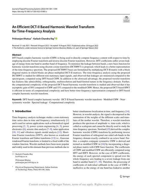 An Efficient DCT II Based Harmonic Wavelet Transform For Time Frequency Analysis Request PDF