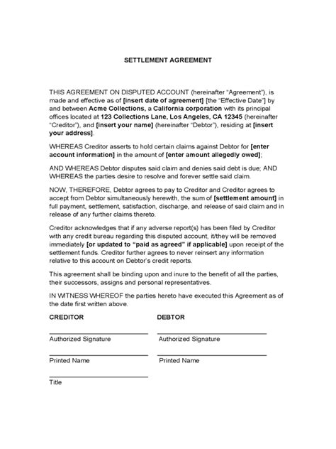 Debt Settlement Agreement Form 3 Free Templates In Pdf Word Excel
