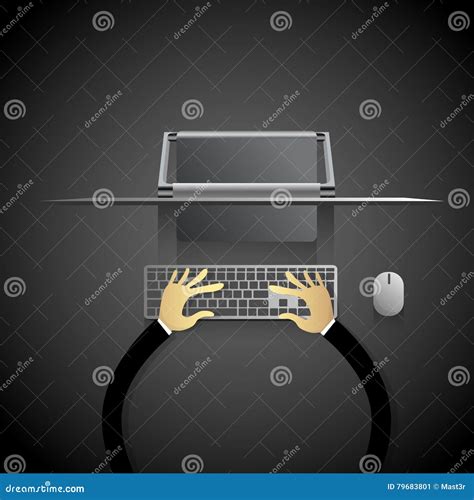 Desktop Modern Computer Workstation Hands Typing Keyboard Stock Vector Illustration Of Mobile
