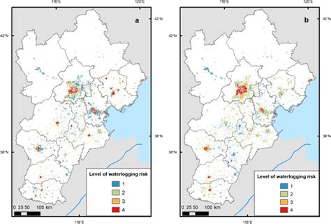 Urban Waterlogging Risk Levels In The Bth For The Time Periods Of A Download Scientific Diagram