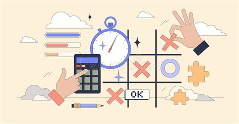 Mathematics Games For Fun Math Learning Tiny Person Neubrutalism Concept Stock Vector