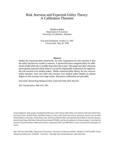 (PDF) RABIN. Risk Aversion and Expected-Utility Theory. a Calibration Theorem - DOKUMEN.TIPS