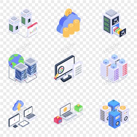 Isometric Vector Icons Of Blockchain Technology Analysis Statistics Library PNG Image Image