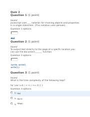Quiz Docx Quiz Question Point Saved Javascript Uses Notation For Chaining Objects And
