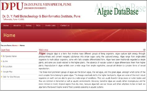 Snapshot Of Home Page Of Algae Database Available At Download Scientific Diagram