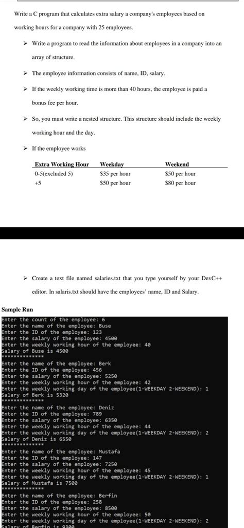 Solved Write A C Program That Calculates Extra Salary A