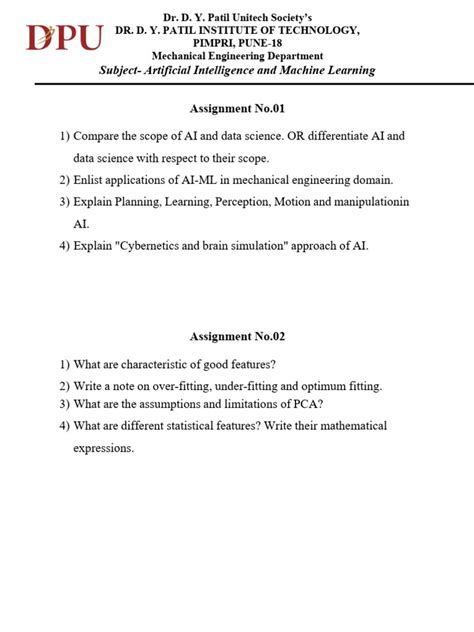 aiml assignment unit 1 to 6 pdf machine learning artificial