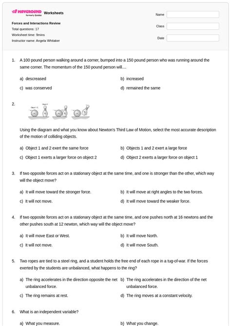 50 Forces And Interactions Worksheets For Grade 8 On Wayground Free