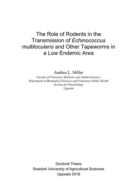 Echinococcus Multilocularis And Other Tapeworms In A Low Endemic Area