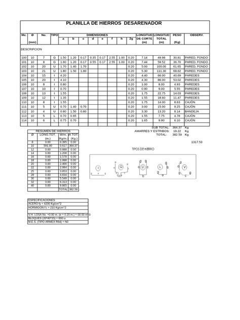 Planillacalculohierros Aapp Pdf