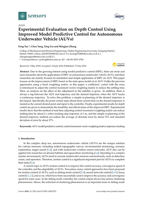 PDF Experimental Evaluation On Depth Control Using Improved Model Predictive Control For