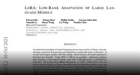 Paper Page Lora Low Rank Adaptation Of Large Language Models