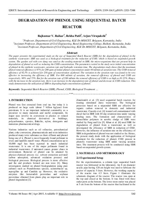 Pdf Degradation Of Phenol Using Sequential Batch Reactor