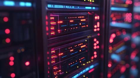 Server Rack With Red And Blue Lights Premium AI Generated Image