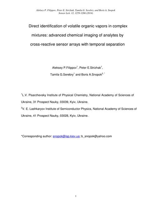 Pdf Direct Identification Of Volatile Organic Vapors In Complex Mixtures Advanced Chemical
