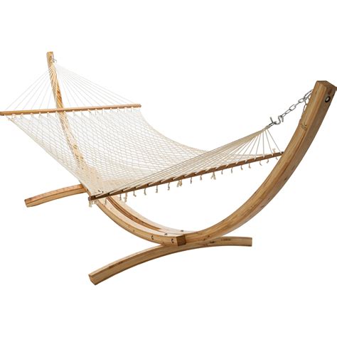 12 Ft Natural Wooden Arc Hammock Stand And Resort Polyester Rope Hammock