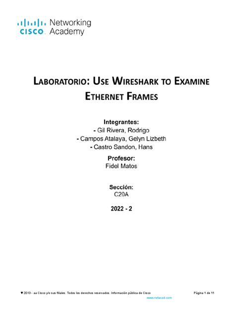 7 1 6 Lab Use Wireshark To Examine Ethernet Frames Pdf