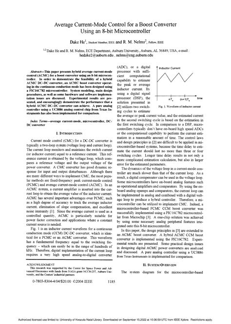 Average Current Mode Control For A Boost Converter Using An 8 Bit Microcontroller
