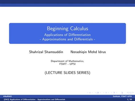 benginning calculus lecture notes 8 linear quadratic approximation ppt