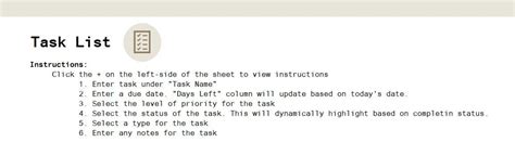 Task List Excel Spreadsheet Template Etsy