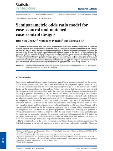Pdf Semiparametric Odds Ratio Model For Case Control And Matched Case Control Designs