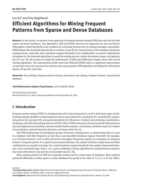 Pdf Efficient Algorithms For Mining Frequent Patterns From Sparse And