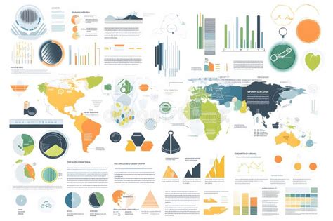 Colorful World Map Infographic With Diverse Charts And Graphs Stock