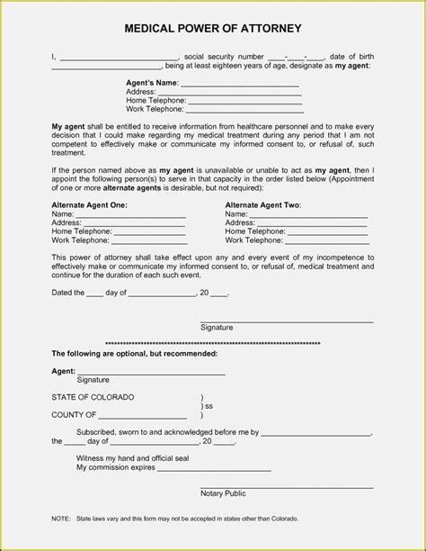 Medical Power Of Attorney Form Free Printable