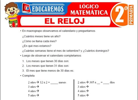 El Reloj Para Segundo De Primaria Fichas Gratis 📚