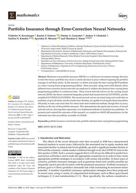 Pdf Portfolio Insurance Through Error Correction Neural Networks
