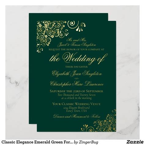 Classic Elegance Emerald Green Formal Wedding Gold Foil Invitation