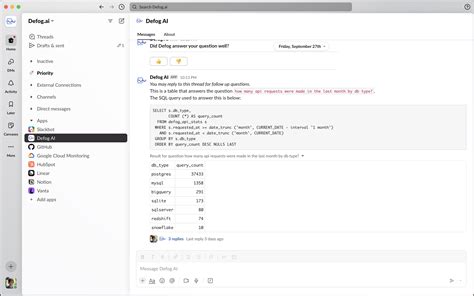 Using Defogs Slack Integration