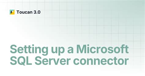 Setting Up A Microsoft Sql Server Connector Toucan 30