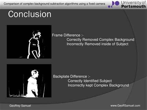 Ppt Comparison Of Complex Background Subtraction Algorithms Using A Fixed Camera Powerpoint