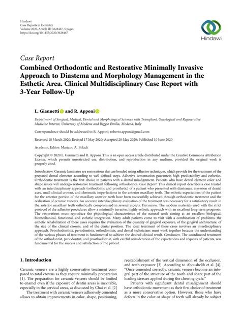 Pdf Combined Orthodontic And Restorative Minimally Invasive Approach To Diastema And