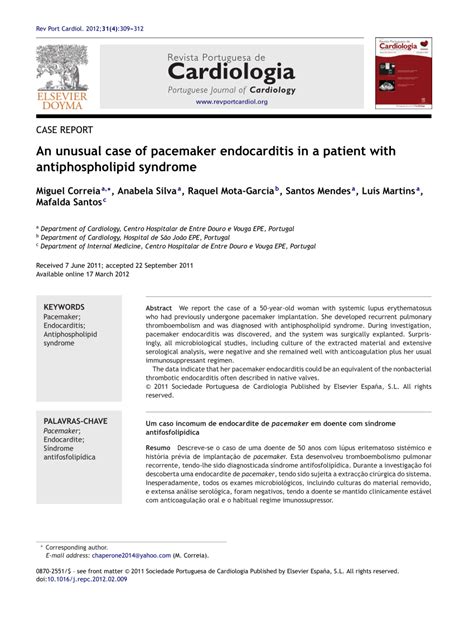 Pdf An Unusual Case Of Pacemaker Endocarditis In A Patient With Antiphospholipid Syndrome