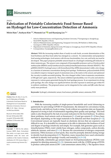 Pdf Fabrication Of Printable Colorimetric Food Sensor Based On Hydrogel For Low Concentration