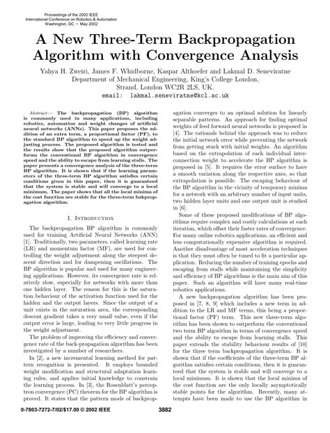 Pdf A New Three Term Backpropagation Algorithm With Convergence Analysis