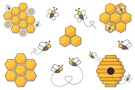Panal Con Dibujos Animados De Abejas Voladoras Sobre Fondo Blanco