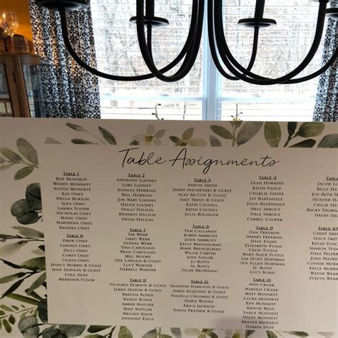 Wedding Table Chart Seat Assignment Sign Printed Not Digital