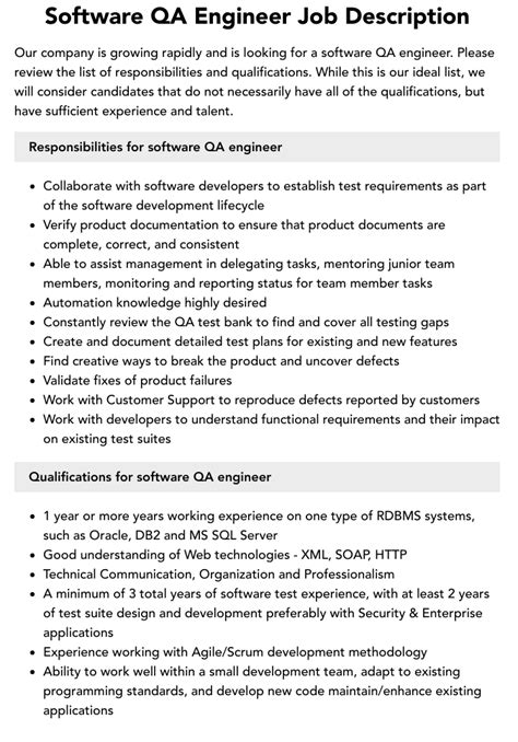 Software Qa Engineer Job Description Velvet Jobs