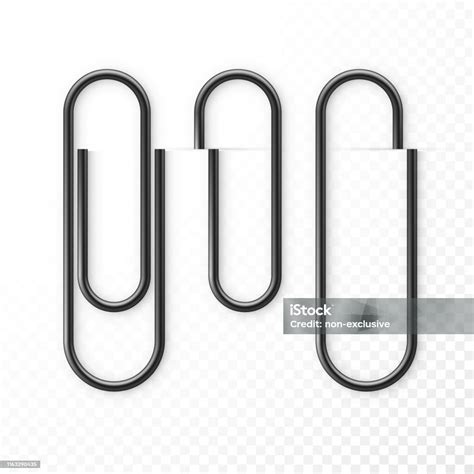 그림자와 현실적인 검은 종이 클립 첨부 파일 세트입니다 파일 비즈니스 문서를 첨부합니다 클립 아이콘입니다 투명 한 배경에 격리 된 벡터 그림 0명에 대한 스톡 벡터 아트 및