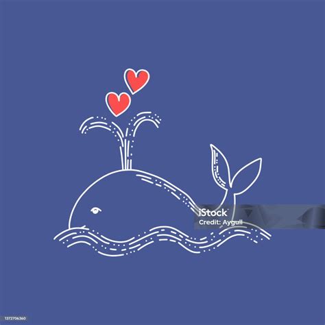 두 개의 마음을 가진 사랑스러운 고래 선형 벡터 그림입니다 발렌타인 데이와 결혼식에 대한 개념 0명에 대한 스톡 벡터 아트 및 기타 이미지 Istock