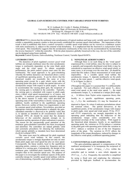 global gain scheduling control for variable speed