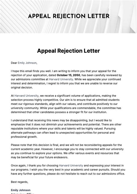 Free Appeal Rejection Letter Template To Edit Online