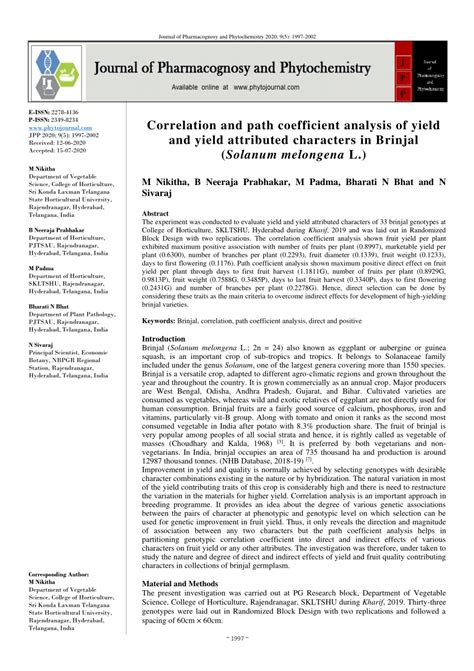 Pdf Correlation And Path Coefficient Analysis Of Yield And Yield