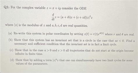 solved q1 for the complex variable z 1 iy consider the