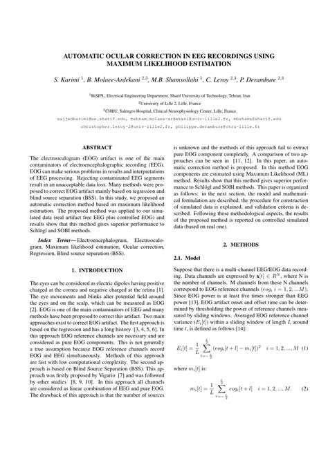 Pdf Automatic Ocular Correction In Eeg Recordings Using Maximum Likelihood Estimation