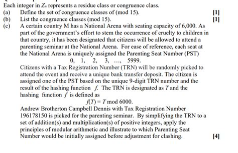 solved h integer in zn represents a residue class or