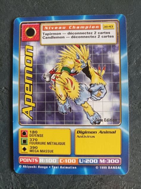 Carte Digimon Apemon Jd 43 Niveau Champion 1er Edition Bandai 1999 Eur